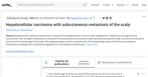 Hepatocellular Carcinoma With Subcutaneous Metastasis Of The Scalp [scite Report]