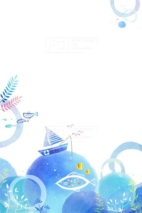 바다풍경 008 Spai206 프리진 일러스트 수채화 물감 브러쉬 종이 디자인소스 배경 바탕 백그라운드 텍스처 그림 여름 시즌 계절 청량 밝음