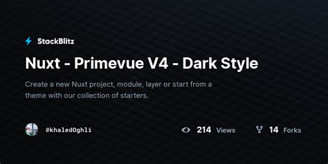 Nuxt Primevue V4 Dark Style Stackblitz