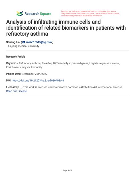 Pdf Analysis Of Infiltrating Immune Cells And Identification Of Related Biomarkers In Patients