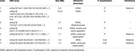 Single Nucleotide Polymorphism Array Detected In Fetuses With Arsa Download Scientific Diagram