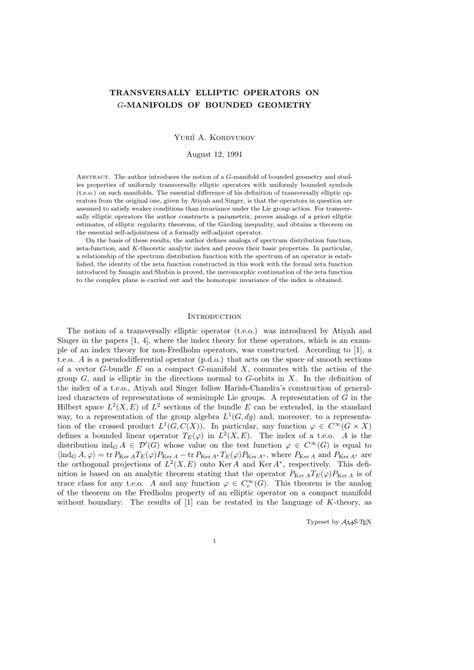 Pdf Transversally Elliptic Operators On G Manifolds Of Bounded Geometry