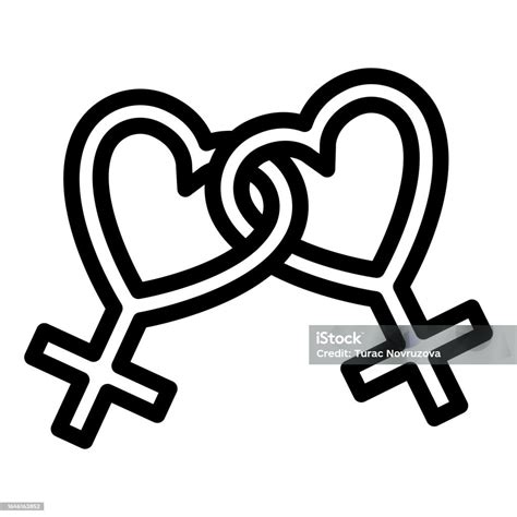 레즈비언 심볼 라인 아이콘 Lgbt 커플 개념 흰색 배경에 연결된 두 개의 여성 표지판 개요 스타일의 모바일 개념 웹 디자인에