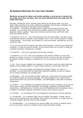 Keyboard Shortcuts For Your Linux Machine PDF