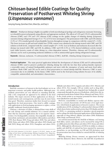 Pdf Chitosan Based Edible Coatings For Quality Preservation Of