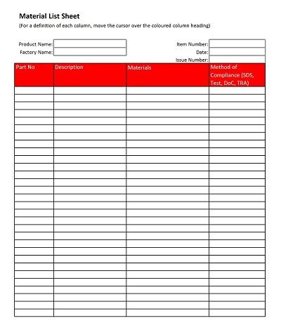 55 Free Printable Material List Templates MS Excel PDF ExcelSHE