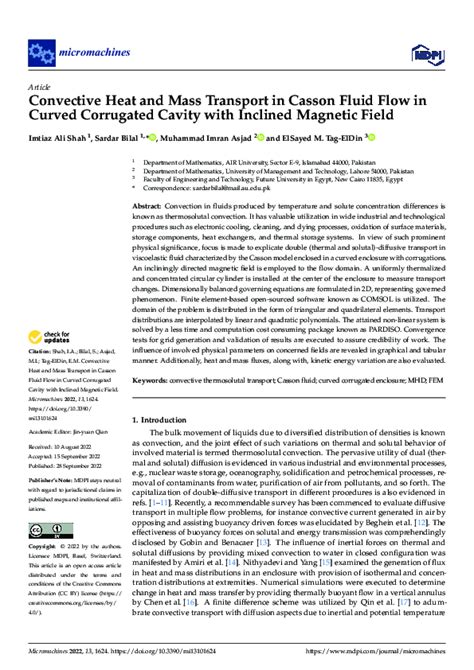 Pdf Convective Heat And Mass Transport In Casson Fluid Flow In Curved Corrugated Cavity With