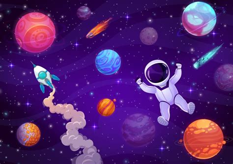 Cartoon astronaut in outer space Royalty Free Vector Image