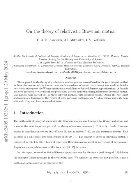 Pdf On The Theory Of Relativistic Brownian Motion