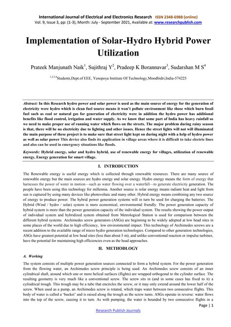 Implementation Of Solar Hydro Hybrid Power Utilization By Research
