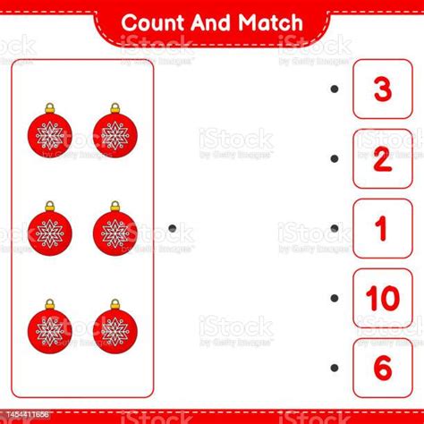카운트 및 일치 크리스마스 공의 수를 세고 올바른 숫자와 일치 교육 어린이 게임 인쇄 워크시트 벡터 일러스트 레이 션 0명에 대한 스톡 벡터 아트 및 기타 이미지 Istock
