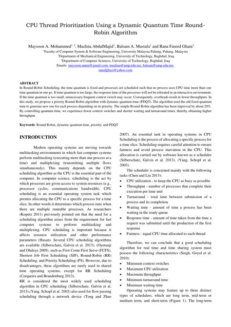 Pdf Cpu Thread Prioritization Using A Dynamic Quantum Time Round Robin Algorithm
