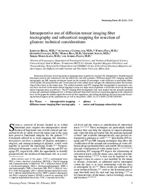 Pdf Intraoperative Use Of Diffusion Tensor Imaging Fiber Tractography
