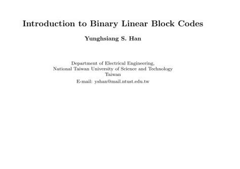 Introduction To Binary Linear Block Codes