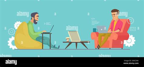Programmers Vector Characters Software Developers Working On Laptops In Coworking Illustration