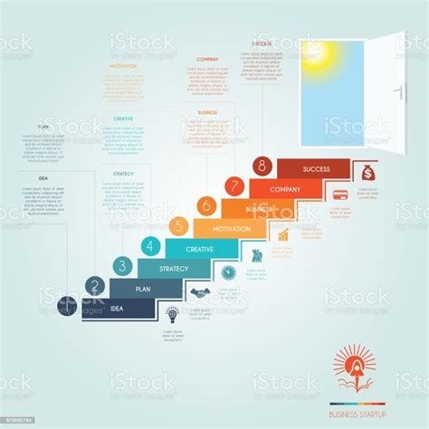 문을 열고 계단을 개념적 Infographics 단계 사업 성공 시작입니다 옵션 템플릿 8 위치 워크플로 배너 다이어그램 웹 디자인 타임 라인 영역형 차트 숫자 옵션을 사용