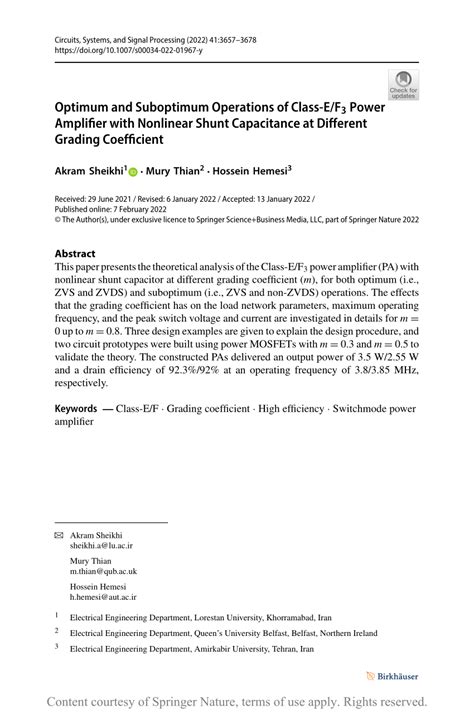 Optimum And Suboptimum Operations Of Class Ef3 Power Amplifier With