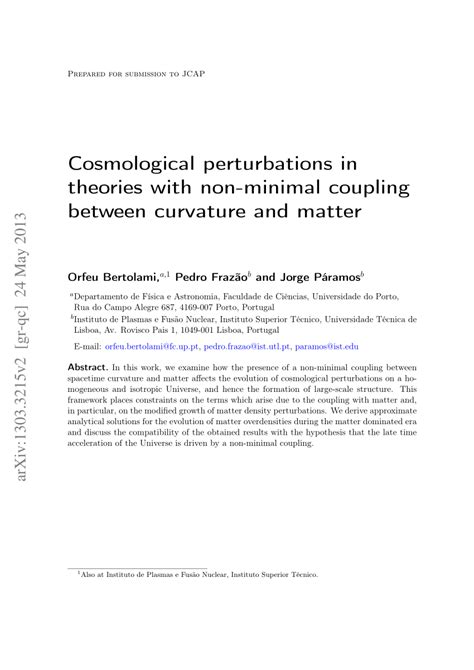 Pdf Cosmological Perturbations In Theories With Non Minimal Coupling Between Curvature And Matter