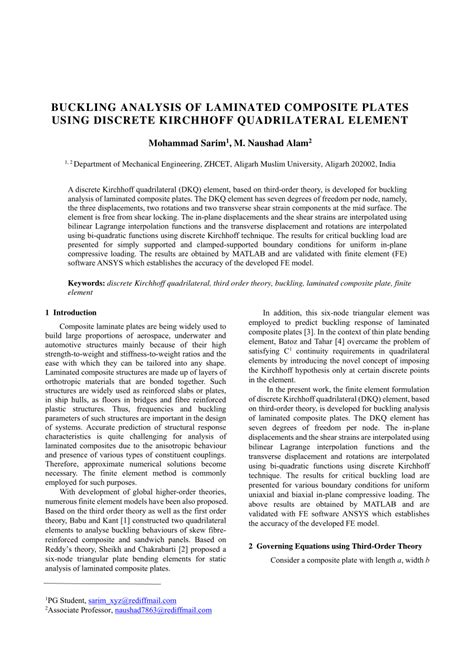 pdf buckling analysis of laminated composite plates using discrete kirchhoff quadrilateral element