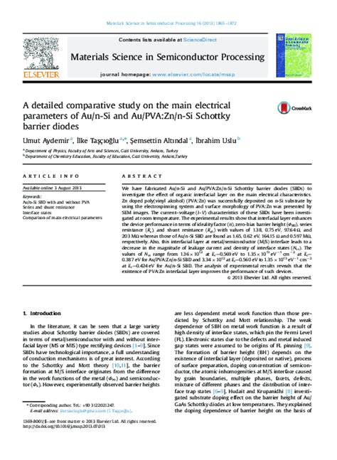 Pdf High Barrier Metallic Polymer P Type Silicon Schottky Diodes Yavuz Onganer