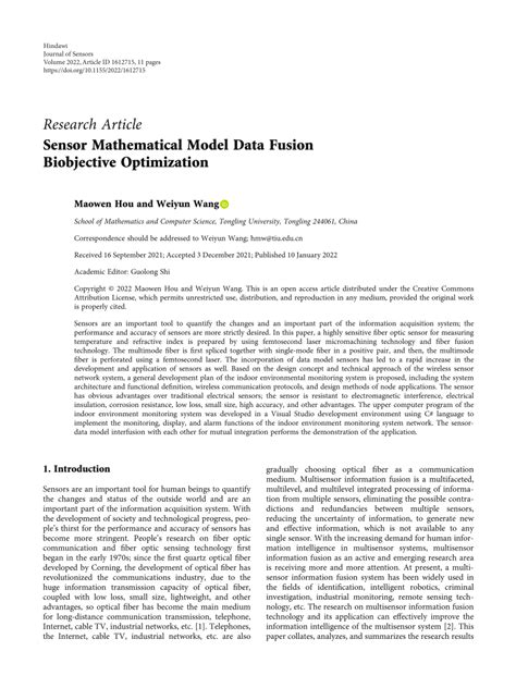 Pdf Sensor Mathematical Model Data Fusion Biobjective Optimization