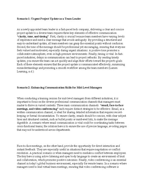 Assignment Activity Unit 1 Scenario 1 Urgent Project Update As A Team Leader As A Newly