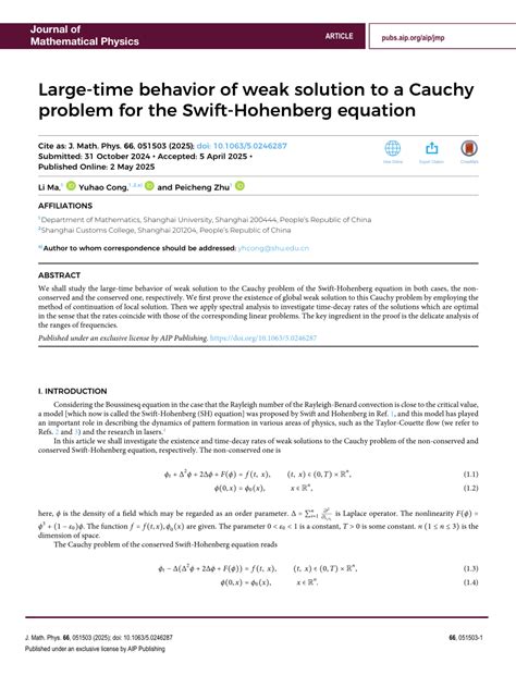 Large Time Behavior Of Weak Solution To A Cauchy Problem For The Swift