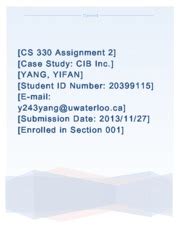 CS Assignment Answers Type Text CS Assignment Case Study CIB Inc YANG YIFAN