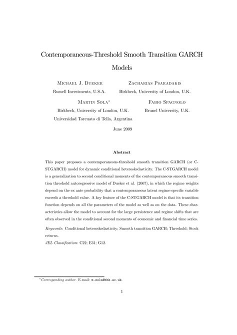 Pdf Contemporaneous Threshold Smooth Transition Garch Models