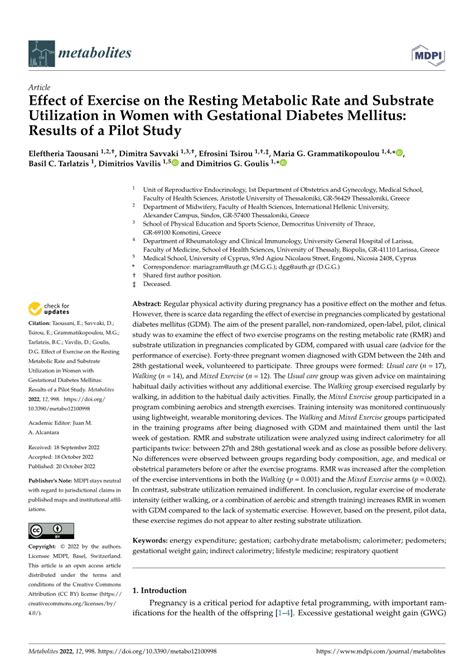 Pdf Effect Of Exercise On The Resting Metabolic Rate And Substrate