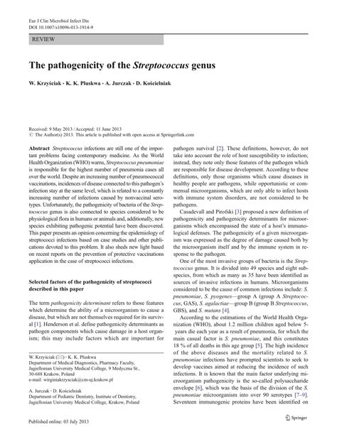 Pdf The Pathogenicity Of The Streptococcus Genus