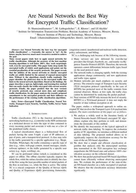 Pdf Are Neural Networks The Best Way For Encrypted Traffic