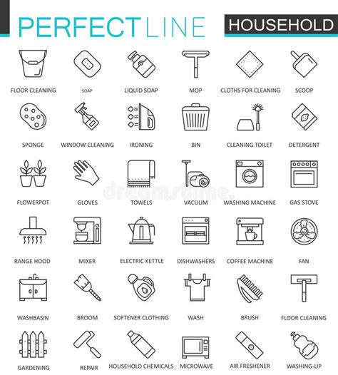 Household Appliances Thin Line Web Icons Set Outline Stroke Icon
