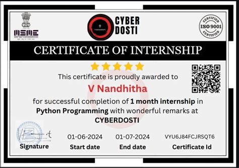 nandhitha v on linkedin cyberdosti python internship cyberdosti
