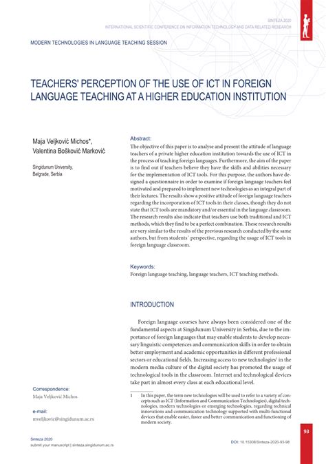 Pdf Teachers Perception Of The Use Of Ict In Foreign Language Teaching At A Higher Education