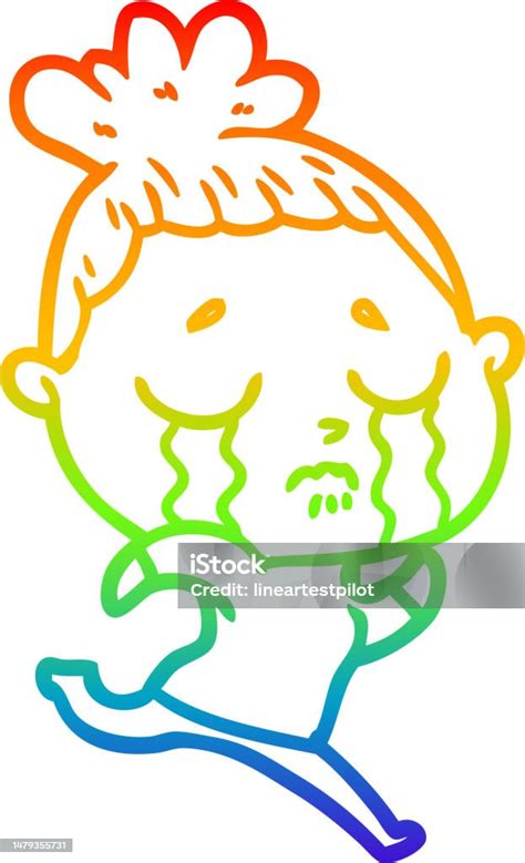 도망가는 만화 우는 여자의 무지개 그라데이션 선 그림 그라데이션에 대한 스톡 벡터 아트 및 기타 이미지 그라데이션 낙서 드로잉 눈물 Istock