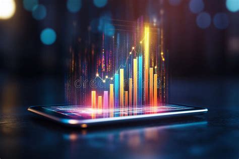 Digital Tablet Displaying Vibrant Graph With Rising Bars And Colorful
