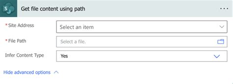 power automate sharepoint get file content using path action