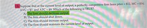 Solved Suppose That At The Current Level Of Output A