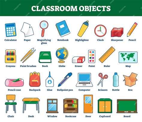 Premium Vector Classroom Objects Illustration Labeled Collection For