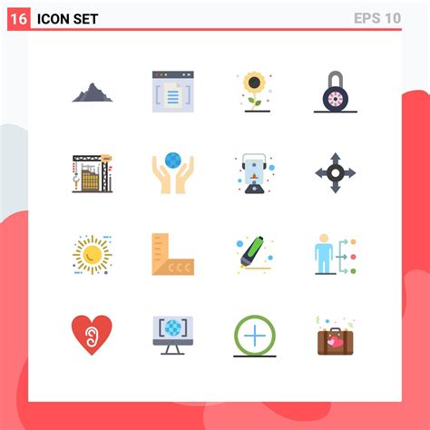 Flat Color Pack Of 16 Universal Symbols Of Building Padlock File Lock Plant Editable Pack Of
