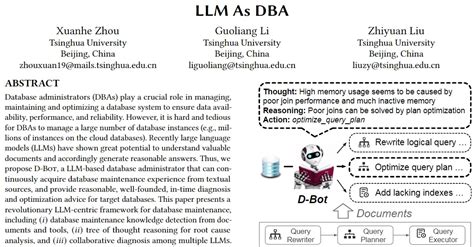 清华大学推出 D 工具用 AI 大模型协助管理数据库 ArXiv 相关 论文