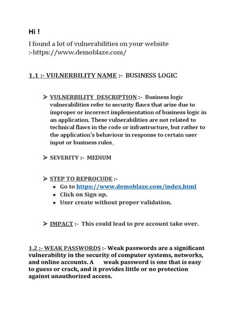 Demoblaze Report Pdf Password Vulnerability Computing