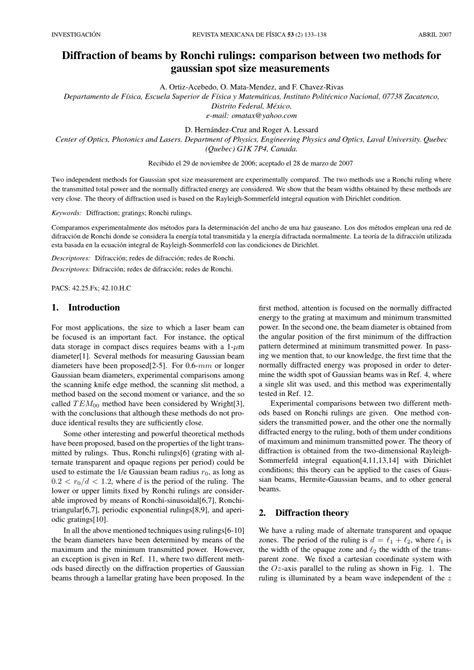 Pdf Diffraction Of Beams By Ronchi Rulings Comparison Between Two Methods For Gaussian Spot