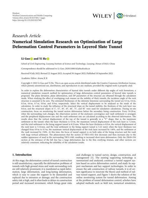 Pdf Numerical Simulation Research On Optimization Of Large Deformation Control Parameters In