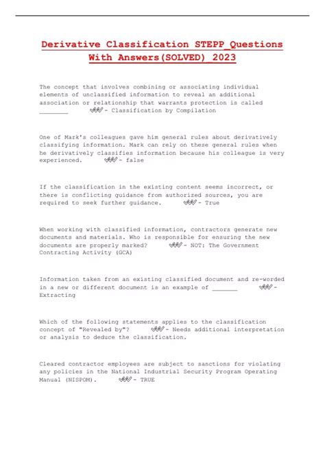 Derivative Classification Stepp Questions With Answers Solved 2023 Derivative Classification