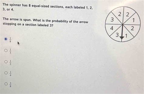 solved the spinner has 8 equal sized sections each labeled 1 2 3