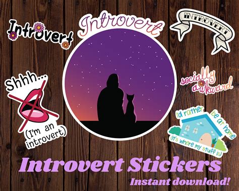 Cute Introvert Printable Stickers Png Instant Download Socially