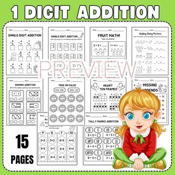 First Grade 1 Digit Addition Basic Addition Missing Picture Based Addition