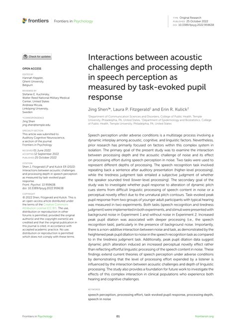 Pdf Interactions Between Acoustic Challenges And Processing Depth In Speech Perception As